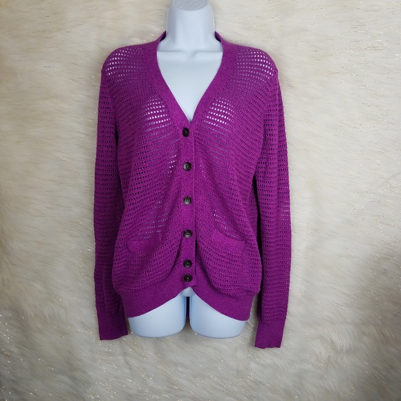Fossil | Sweaters | Fossil Open Knit Cardigan Fuschia Medium | Poshmark